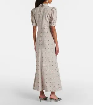 Alessandra Rich Floral Polka-dot Silk Maxi Dress