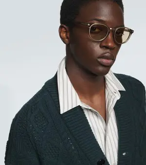 Zegna Round Frame Sunglasses With Acetate And Titanium Construction - Brown