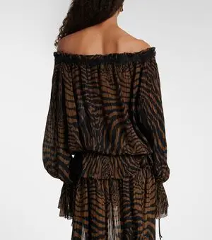 Blumarine Lace-trimmed Zebra-print Chiffon Top