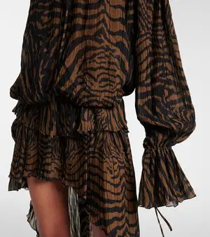 Blumarine Lace-trimmed Zebra-print Chiffon Top