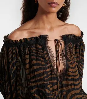 Blumarine Lace-trimmed Zebra-print Chiffon Top