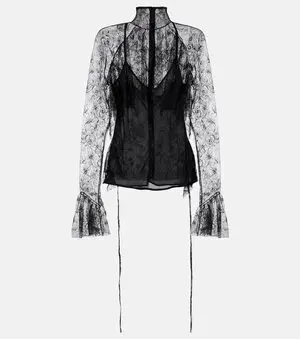 Blumarine Sheer Lace Turtleneck Blouse - Black