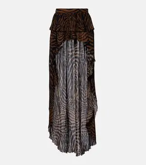 Blumarine Asymmetrical Ruffled Printed Miniskirt - Brown