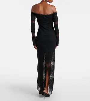 Blumarine Off-shoulder Lace Maxi Dress
