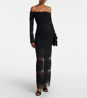 Blumarine Off-shoulder Lace Maxi Dress