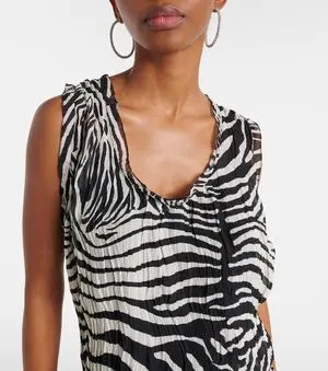 Blumarine Zebra Print Asymmetric Chiffon Mini Dress - Black