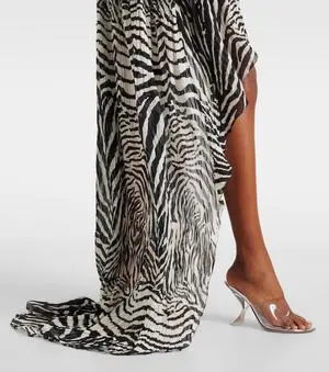 Blumarine Zebra Print Asymmetric Chiffon Mini Dress - Black