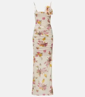 Blumarine Floral-applique Floral Jersey Maxi Dress - Neutrals