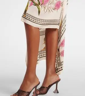 Blumarine Asymmetric Draped Printed Twill Midi Skirt