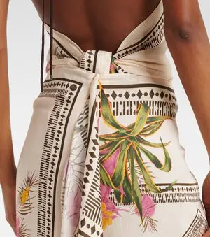 Blumarine Asymmetric Draped Printed Twill Midi Skirt