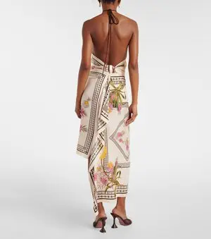 Blumarine Asymmetric Draped Printed Twill Midi Skirt
