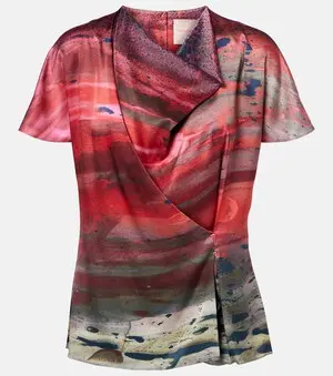 ROKSANDA Printed Draped Silk Satin Top - Multicoloured