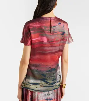 ROKSANDA Printed Draped Silk Satin Top