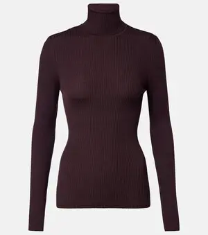 Wolford Ribbed Virgin Wool Turtleneck Top - Purple
