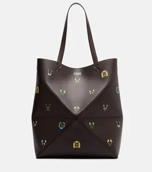Loewe X Louis Wain Puzzle Fold Cats Leather Tote Bag - Brown