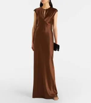 Veronica Beard Nelzy Silk-blend Satin Maxi Dress In Walnut