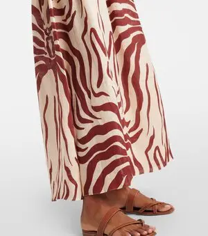 Johanna Ortiz Gathered Printed Linen Maxi Skirt