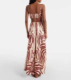 Johanna Ortiz Gathered Printed Linen Maxi Skirt