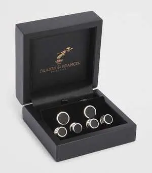 DEAKIN & FRANCIS Sterling And Onyx Round Cufflinks