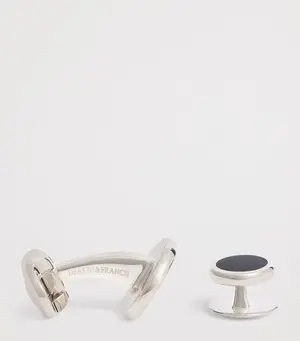DEAKIN & FRANCIS Sterling And Onyx Round Cufflinks