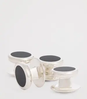 DEAKIN & FRANCIS Sterling And Onyx Round Cufflinks