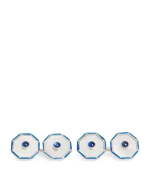 DEAKIN & FRANCIS Sterling Silver, Mother-of-pearl And Sapphire Cufflinks - Blue