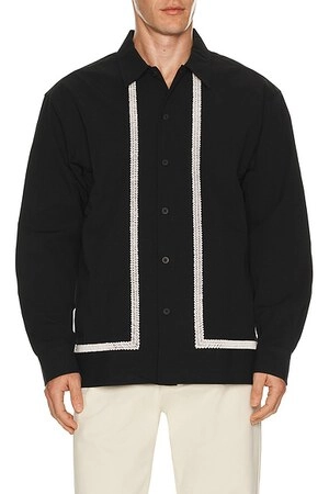 Nn07 Reed Embroidered Button Up Overshirt - Black