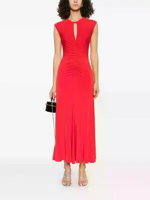 NISSA Sleeveless V-neck Ruched Maxi Dress - Red