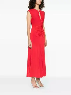 NISSA Sleeveless V-neck Ruched Maxi Dress