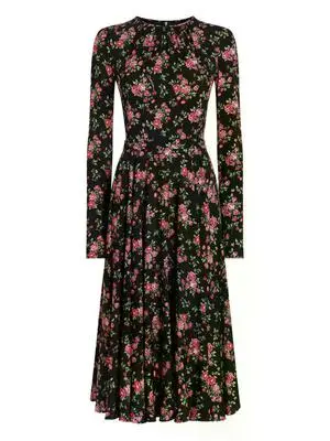 Dolce & Gabbana Floral Long-sleeve Midi Dress - Black