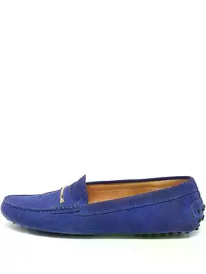 TOD'S Suede Loafers With Gold-tone Logo Detail - Blue