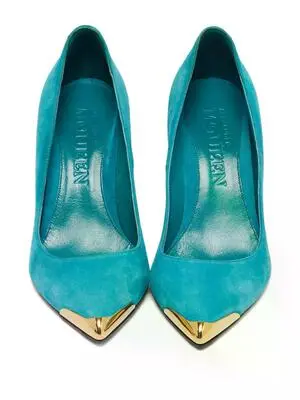 Alexander McQueen Suede Pointed-toe Stiletto Pumps With Gold-tone Toecap