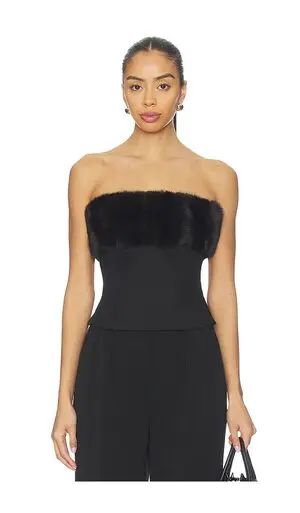 Apparis Strapless Faux Fur Trimmed Tube Top - Black
