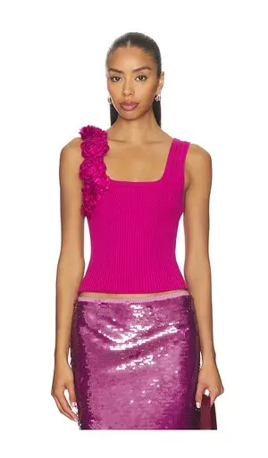 Aje Floral Applique Knit Tank Top - Fuchsia