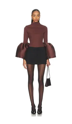 MARQUES' ALMEIDA Heavy Satin Turtleneck Puff Sleeve Top
