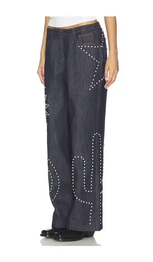 UNDERSTATED LEATHER Embellished Wide Leg Jeans