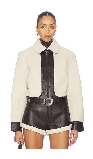UNDERSTATED LEATHER Faux Shearling Cropped Jacket