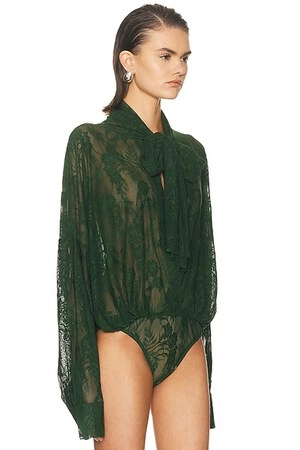 Norma Kamali Super Oversized Boyfriend Bow Bodysuit