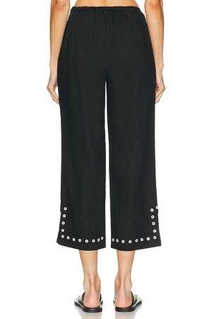 Staud Linen Wide Leg Trousers With Embellished Hem