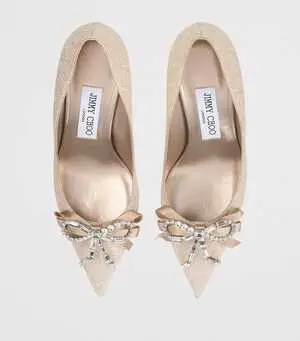 JIMMY CHOO Auria 70 Glittered Pumps With Crystal Bow - Gold