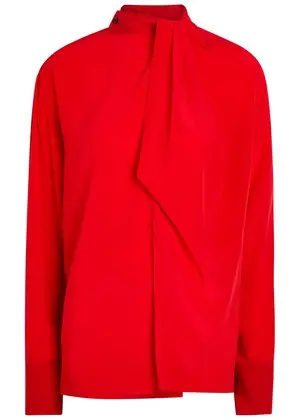 Victoria Beckham Draped Asymmetric Silk Blouse - Red