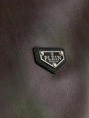 Philipp Plein Logo Plaque Faux Fur Collar Jacket - Brown