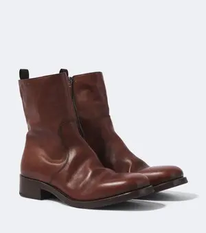 Prada Leather Ankle Boots - Brown
