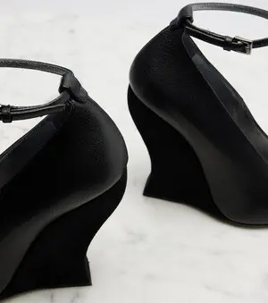 Alaïa Pointed Toe Leather Wedge Ankle Strap Heels