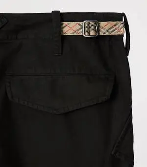Burberry Cotton Cargo Trousers With Check Belt