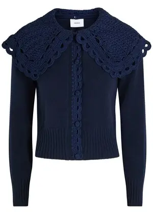 Erdem Crochet Collar Wool-blend Cardigan - Navy