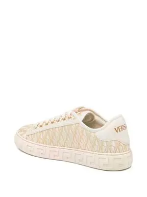Versace Greca Jacquard Canvas Lace-up Sneakers - Neutrals