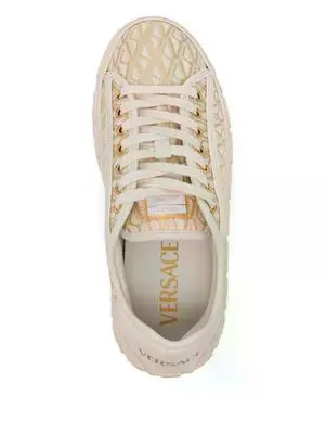 Versace Greca Jacquard Canvas Lace-up Sneakers - Neutrals