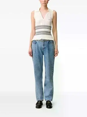 Claudie Pierlot Sleeveless V-neck Polo Top With Ruffle Detail - Neutrals
