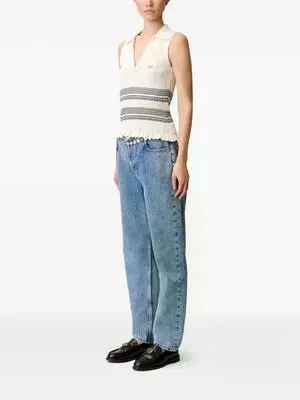 Claudie Pierlot Sleeveless V-neck Polo Top With Ruffle Detail - Neutrals